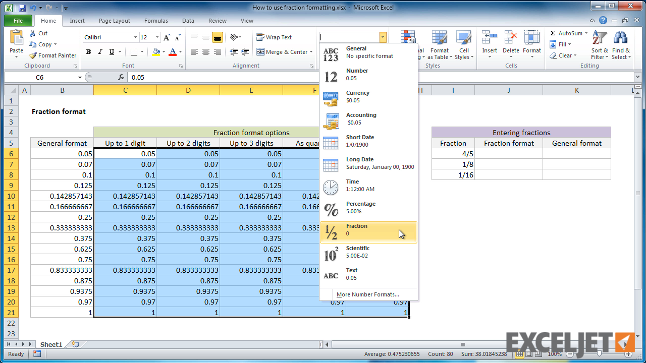 Excel Tutorial How To Use Fraction Formatting In Excel